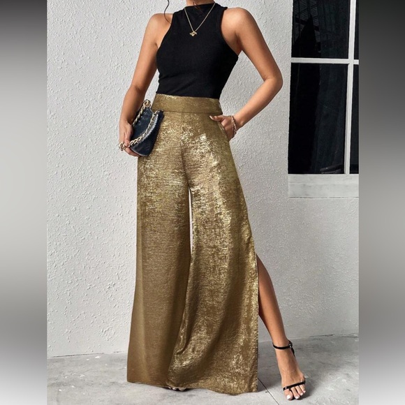 Pants & Jumpsuits | Elegant Gold Wideleg Womens Pants | Poshmark